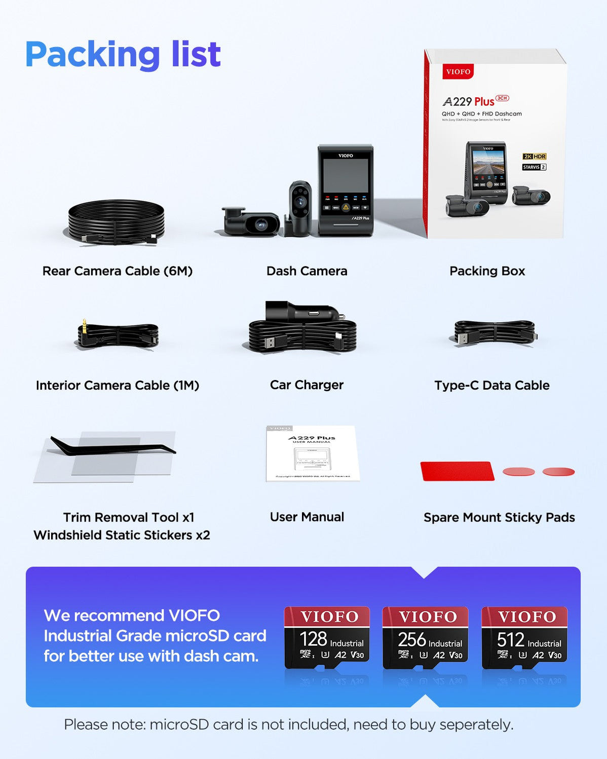 VIOFO A229 Plus 3CH 2K+2K+1080P HDR 5GHz Wi-Fi GPS Voice Control 3 Cha ...