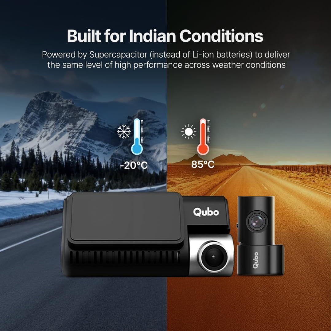 Qubo Dashcam Pro 3K Sony STARVIS 2 Sensor Dual Channel — Dashcameras.in